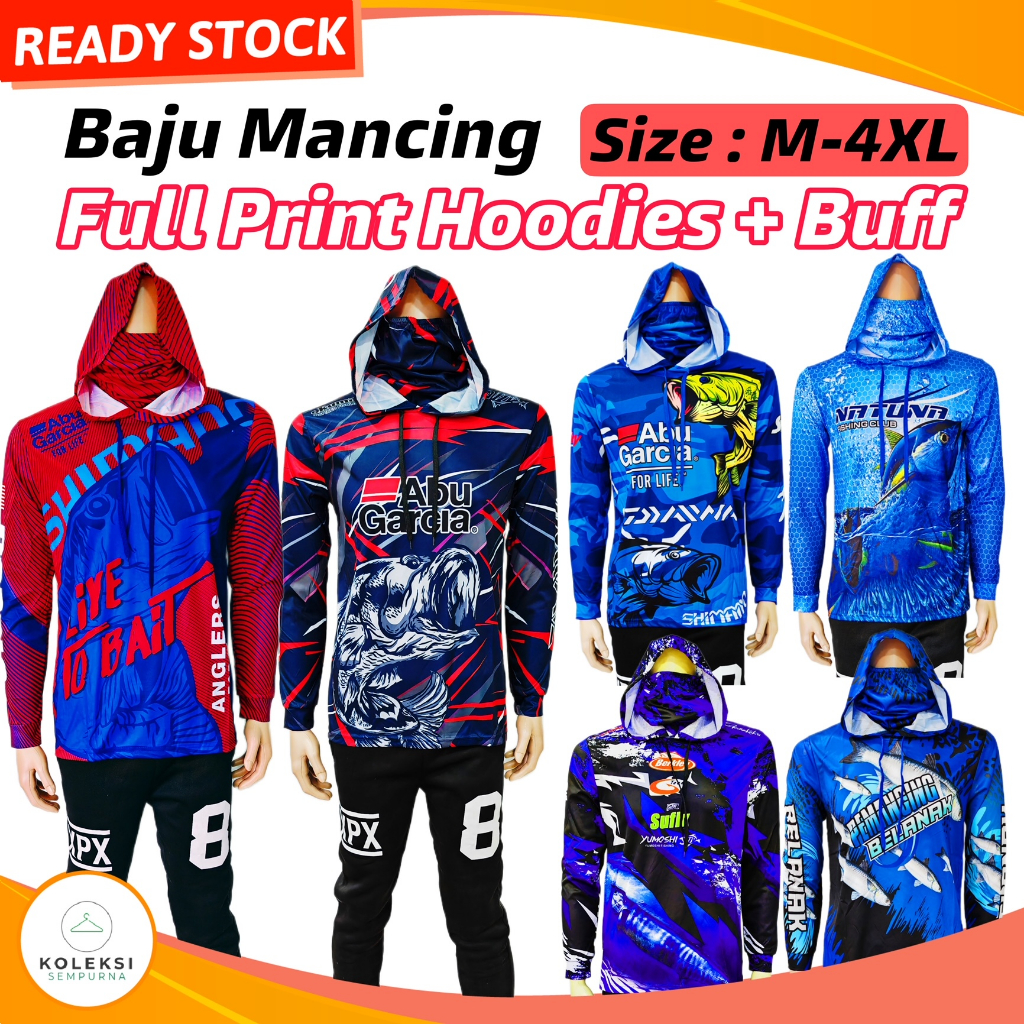 KOLEKSI SEMPURNA Baju Mancing Lengan Panjang Hoodies Full Print Baju ...