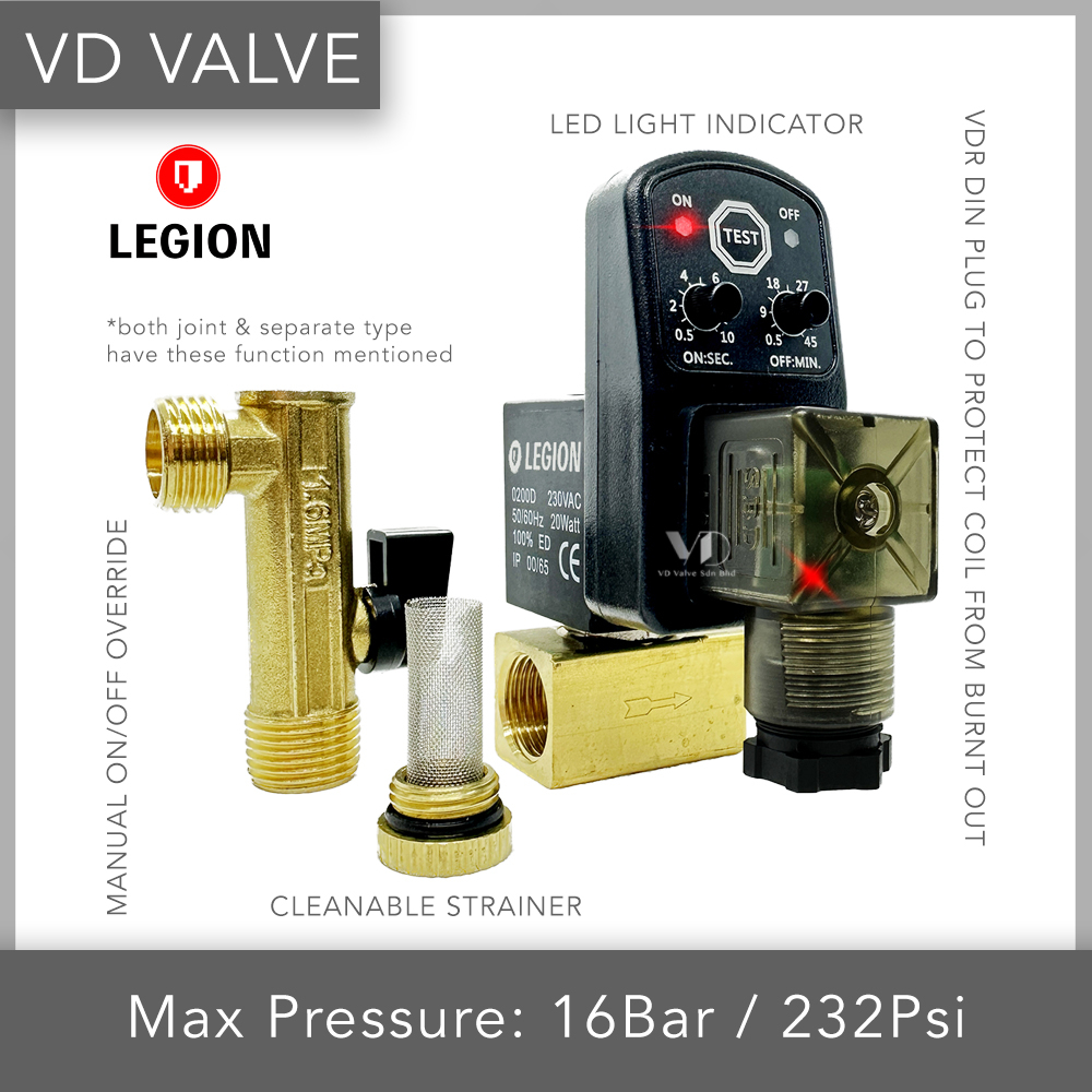 LEGION Electronic Timer Auto Drain Solenoid Valve 1/2" 230VAC/24VDC for ...