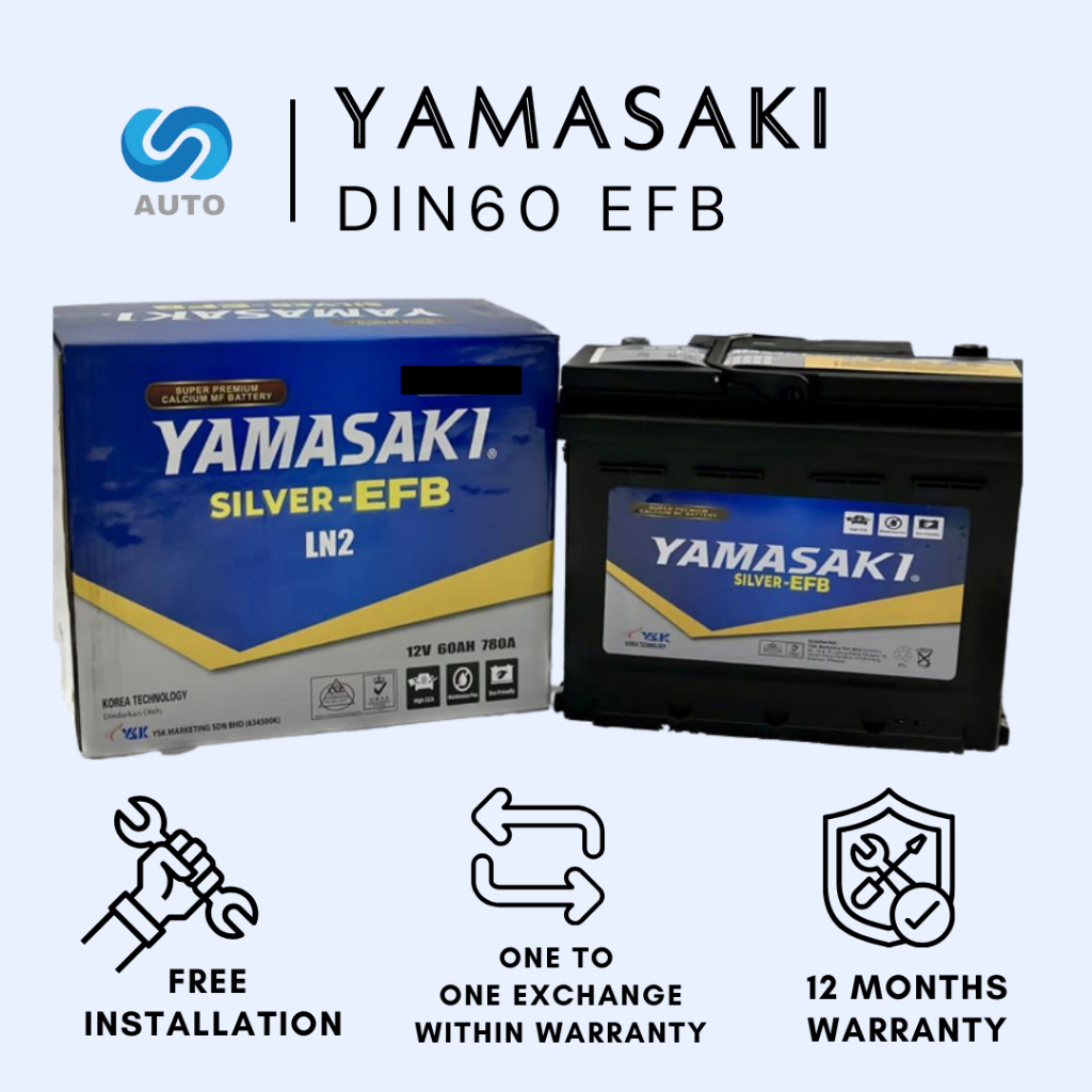 Yamasaki DIN60 EFB (LN2) Silver Car Battery [Made in Malaysia] | Shopee Malaysia