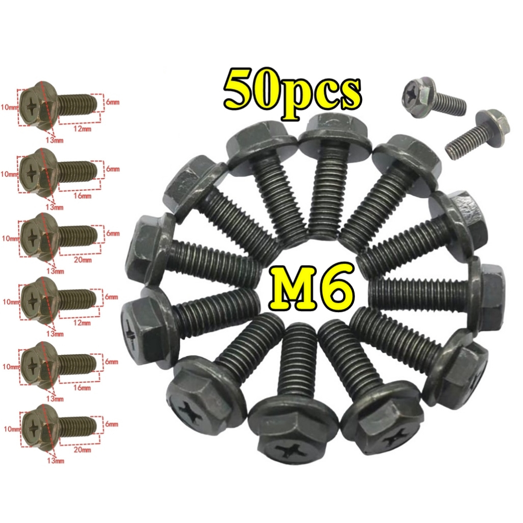 50pcs M6 Skru Heksagon Kereta Car Screws Bolt Hex Flange M6 Screw Hex ...