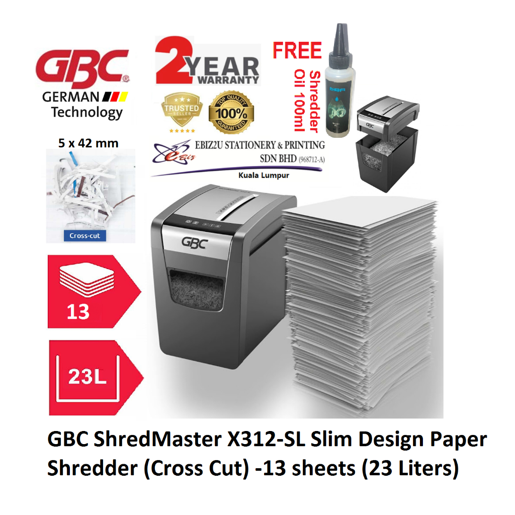 GBC ShredMaster X312-SL Slim Design Paper Shredder (Cross Cut) -13 ...