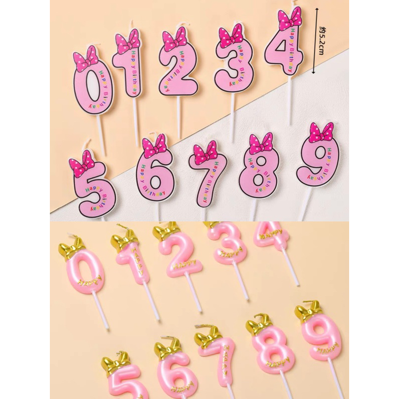 Ins Ribbon Number Birthday Candle (Pink) Cake Topper Decorations / 网红 ...