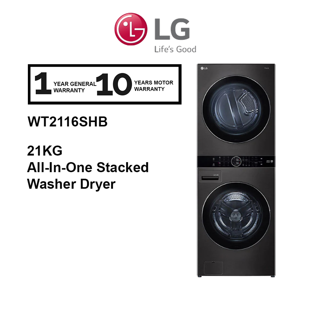 LG 21KG WashTower Stacked Washer Dryer WT2116SHB Heat Pump Dryer | Shopee Malaysia