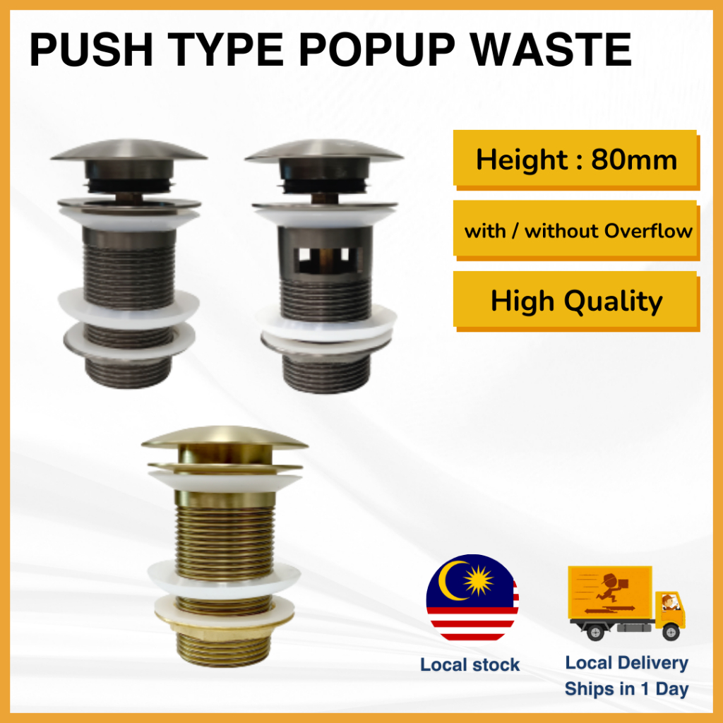 304 Stainless Matt Gold Gun Metal Steel Push Type Popup Waste Strainer ...