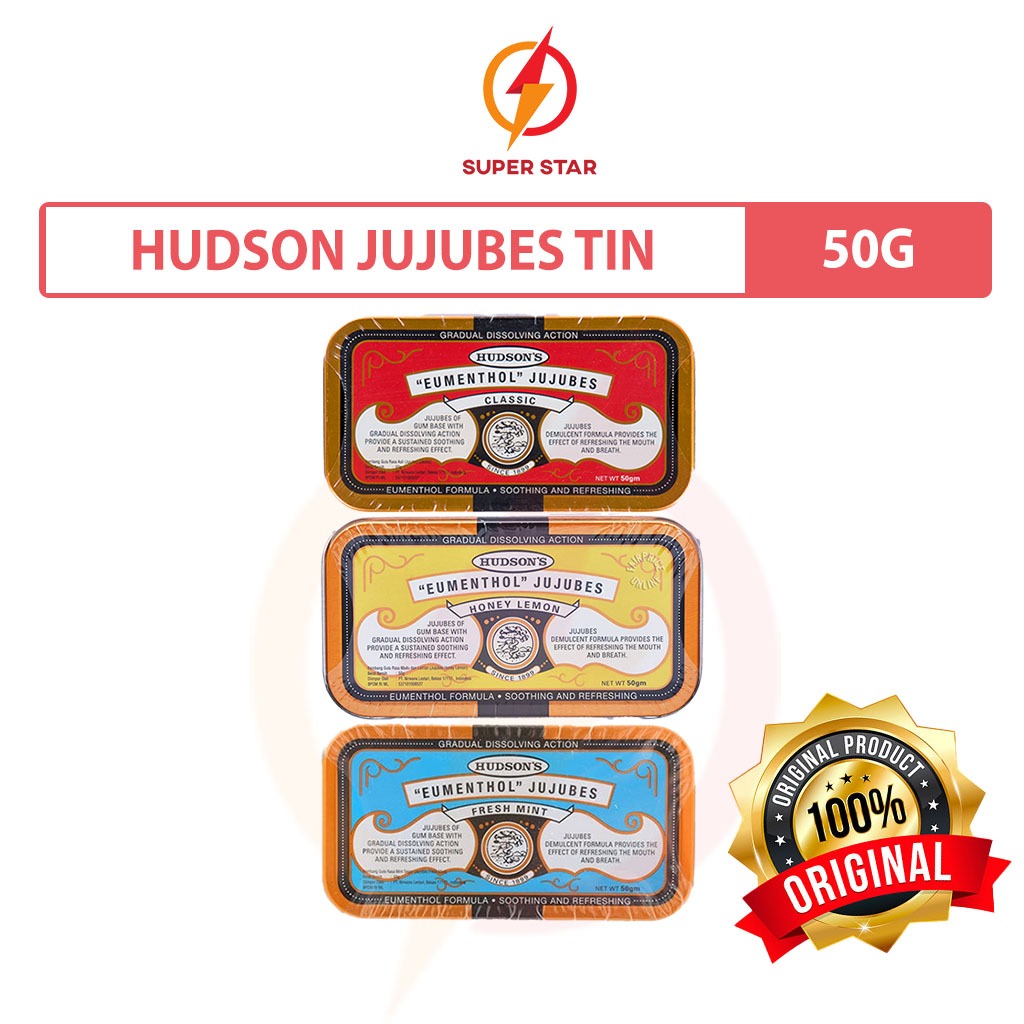 Hudson's Eumenthol Jujubes 50g Tin (Original/Honey Lemon/Fresh Mint ...