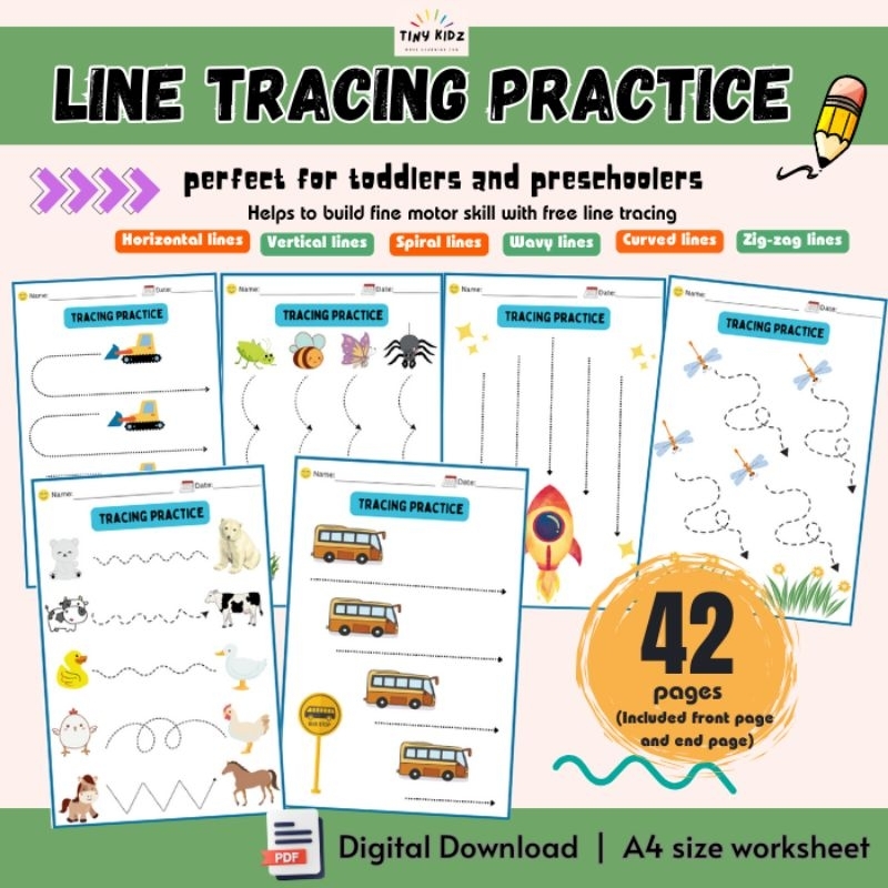 W004 PDF Printable Line Tracing Practice Worksheets for Toddlers and ...