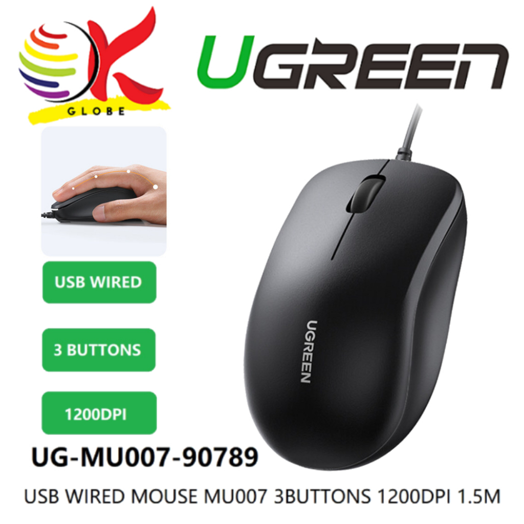 UGREEN USB WIRED MOUSE MU007 3 BUTTONS 1200DPI 1.5M FOR LAPTOP AND PC ...