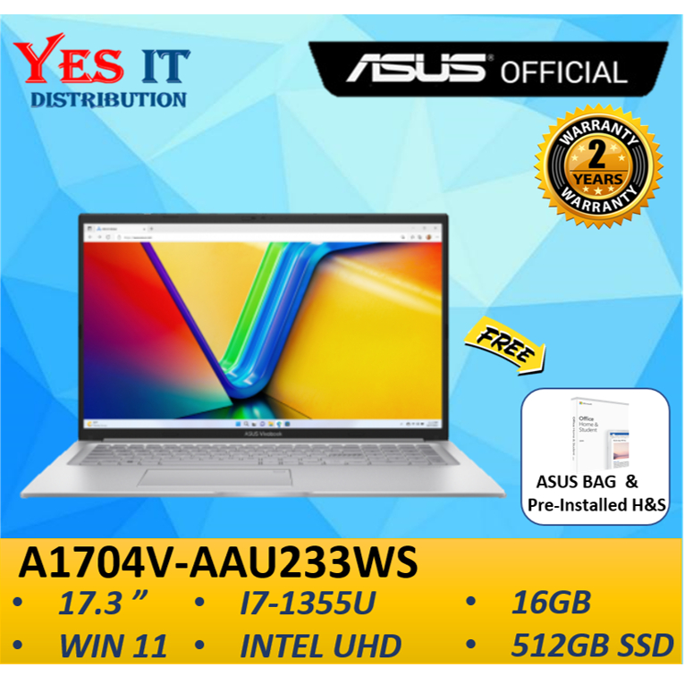 Asus VivoBook 17 A1704V-AAU233WS 17.3'' FHD Laptop ( i7-1355U, 16GB ...