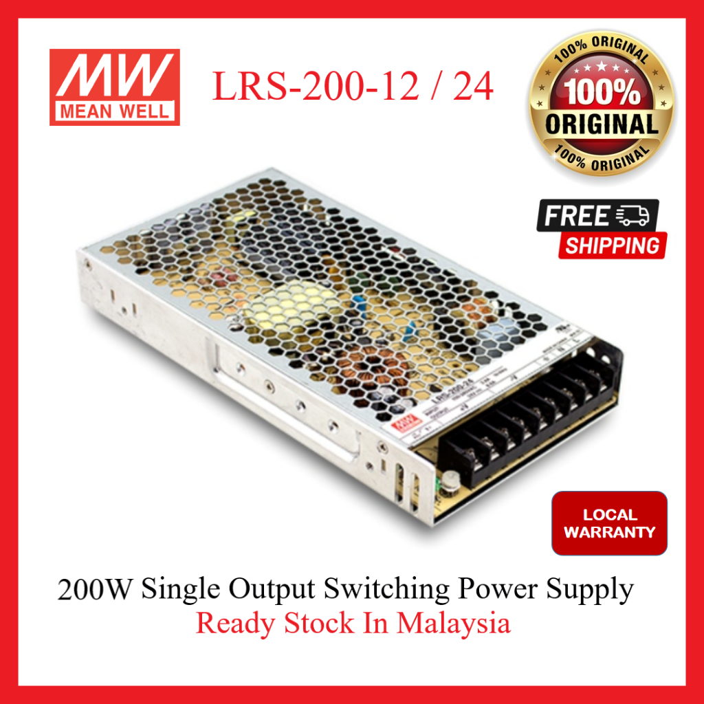 Mean Well LRS-200-24 LRS-200-12 power supply 200W, 24V/8.8A, 12V/17A | Shopee Malaysia