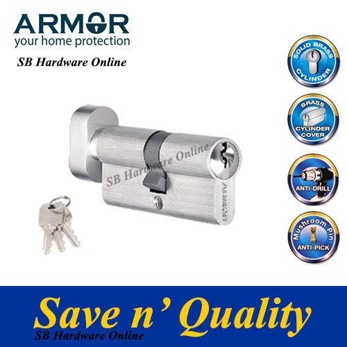 ARMOR (60MM) SOLID BRASS KEY & THUMBTURN PROFILE CYLINDER LOCK | Shopee ...