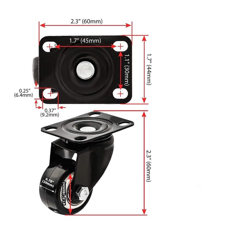 Black PU Heavy Duty Castor Wheel Swivel Rigid Brake Caster Roller m8 ...