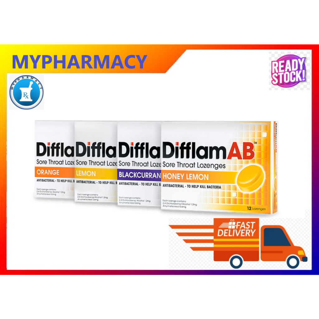 DIFFLAM AB ANTIBACTERIAL LOZENGES 12'S [HONEY LEMON /BLACKCURRANT ...