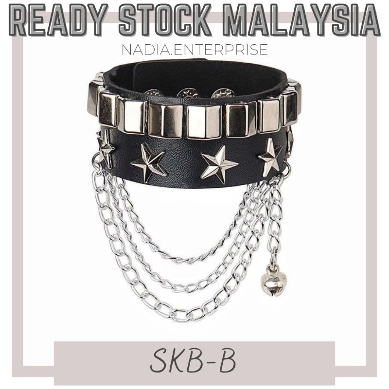 🇲🇾 GELANG Leather Wristband bracelet cuff gothic punk metal armbands ...
