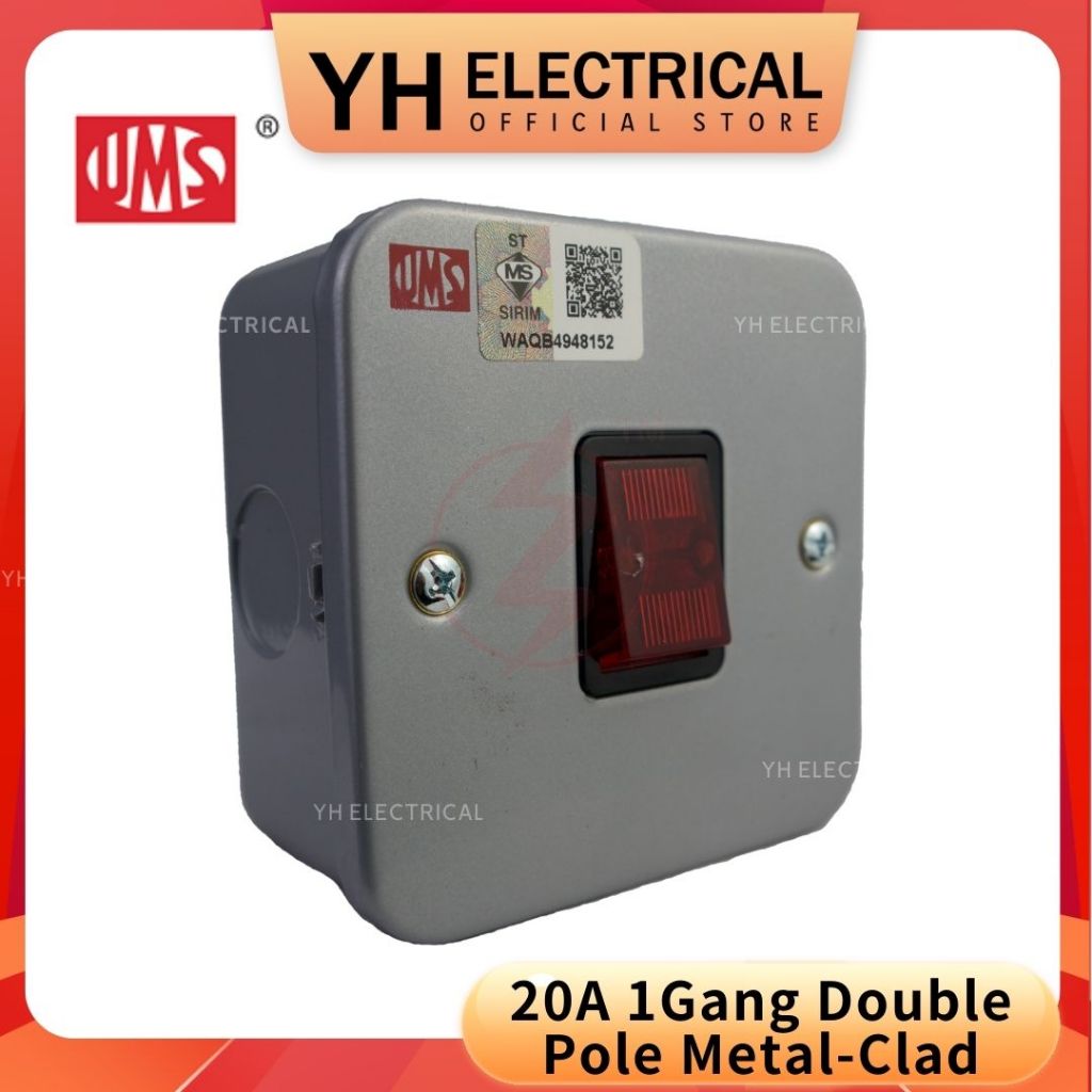 UMS 20A 1Gang Double Pole Metal Clad Switch (Silver)(SIRIM APPROVE ...