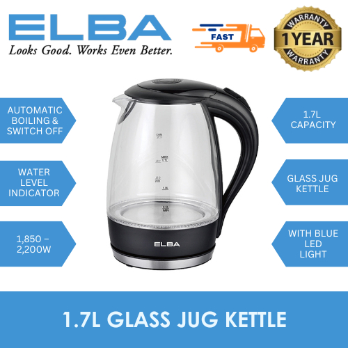 Elba 1.7L Glass Jug Kettle [EJK-F1723G(BK)] | Shopee Malaysia