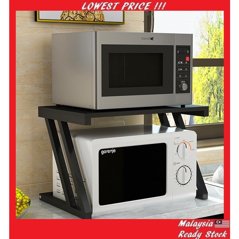 2 Tier Wooden Microwave Oven Rack Rice Cooker Storage Rack Kitchen ...