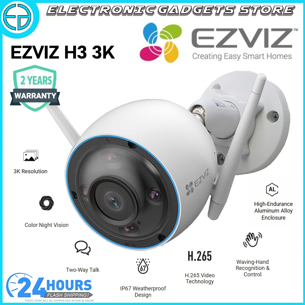 EZVIZ H3 3K 5MP 1620P Color Night Vision Wireless Two Way Talk Outdoor ...
