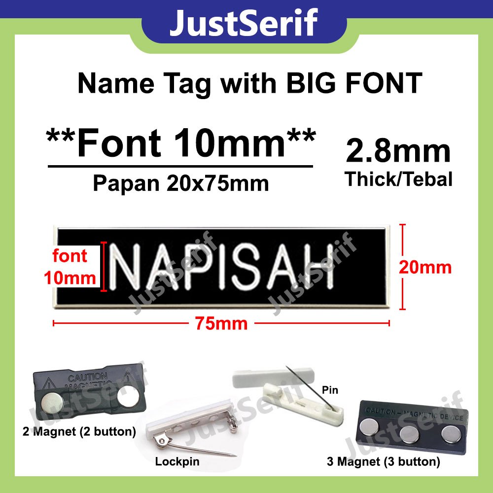 Name Tag Normal Rumi with BIG FONT (Font Height 10mm) Nametag Askar ...