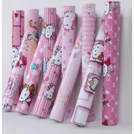 Wallpaper Dinding Corak Katun Cartoon Hello Kitty Pink Wallpaper Kanak ...