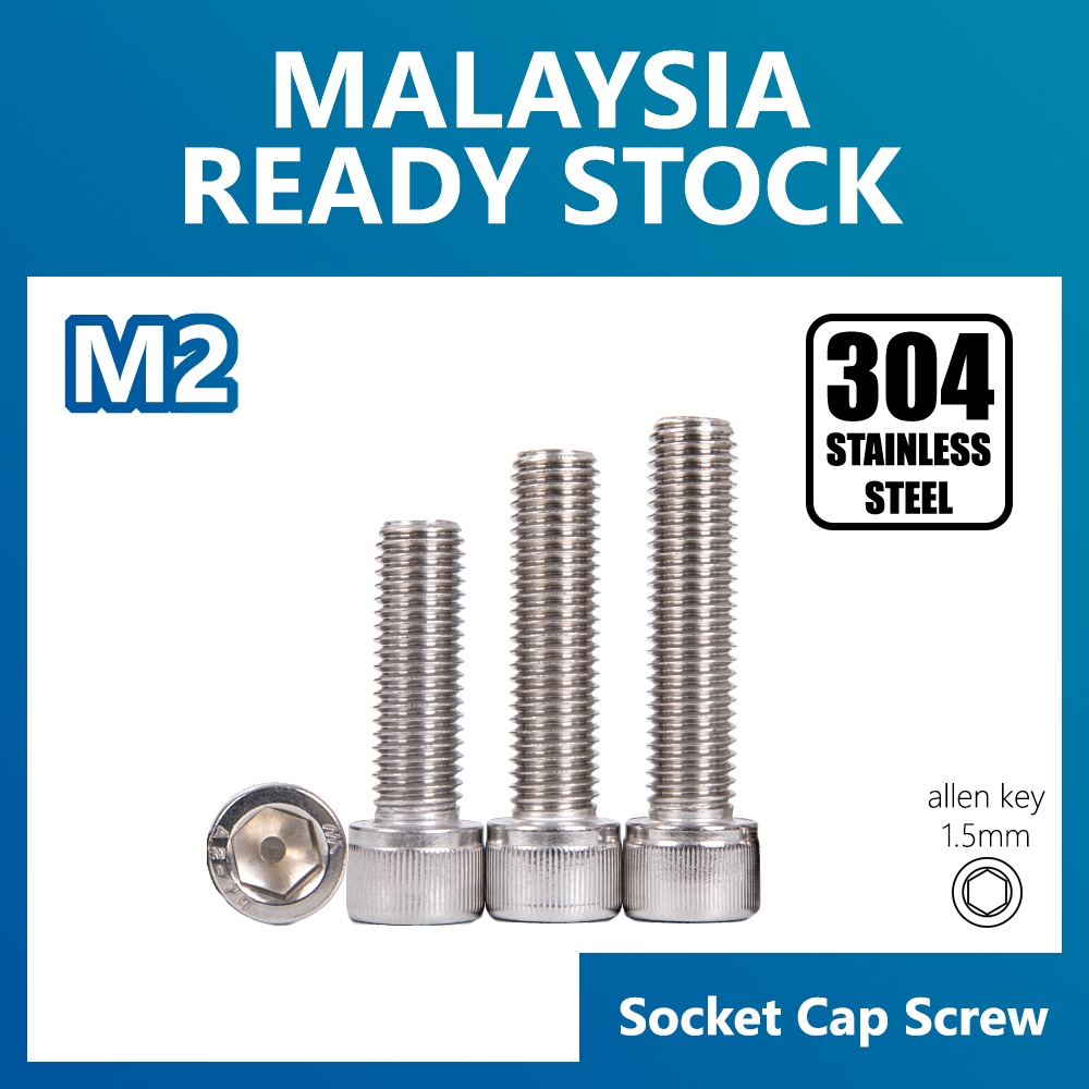 M2 Hex Socket Cap Head Screws 304 Stainless Steel SHINY SURFACE Allen ...