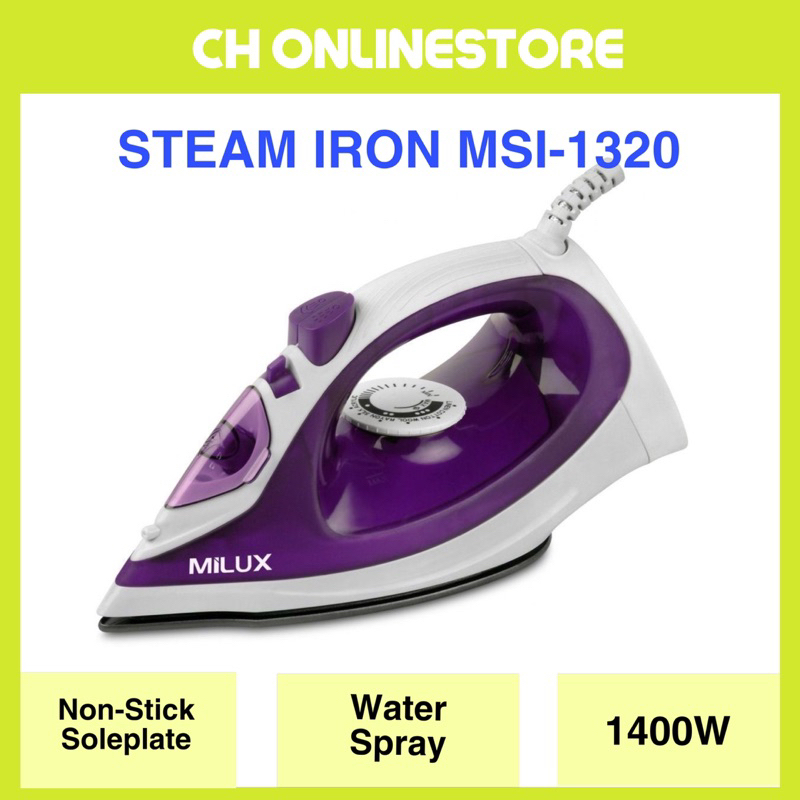 Milux Electric Steam Iron Msi-1320 Steam Seterika Serika MSI-1320 Non ...