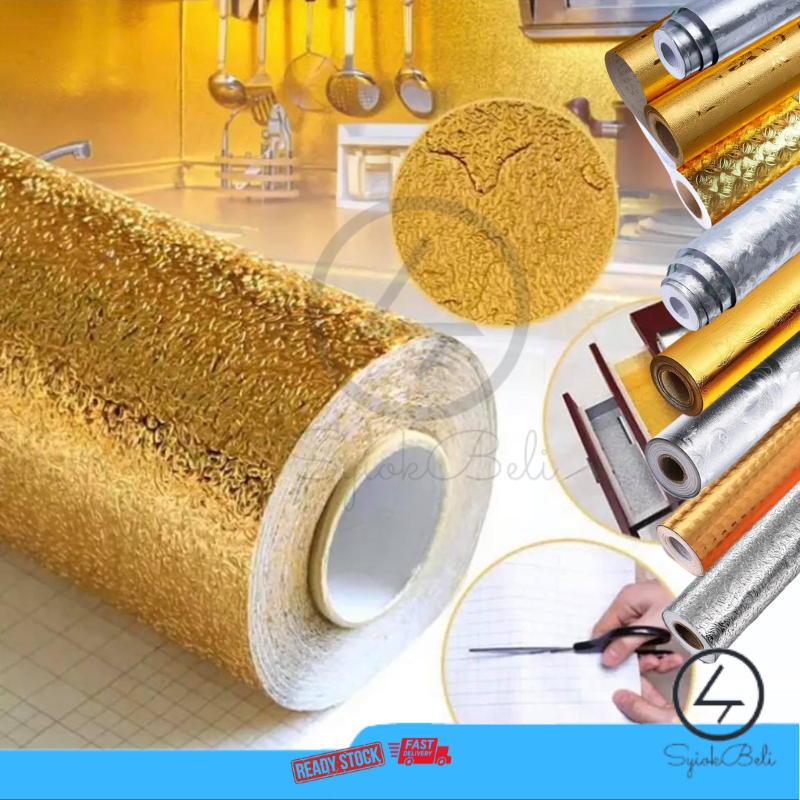 Aluminum Foil Gold Colour Wallpaper Sticker Home Kitchen Self Adhesive ...
