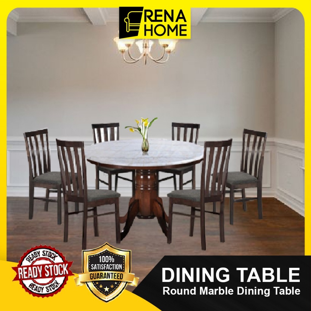 [FREE INSTALLATION] 6 Seater Round Marble Top | Marble Dining Table ...