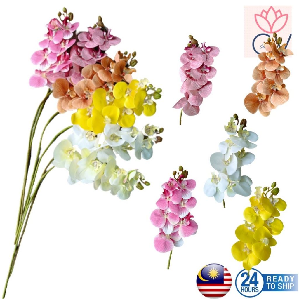 7 Heads Artificial Orchid for Home Decor, Wedding, Hand Bouquet | Bunga ...