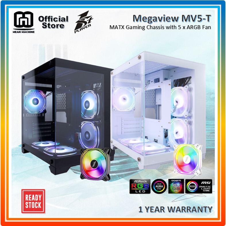1ST PLAYER Megaview MV5 MATX Firebase X2 Aquarium Black White Casing ...