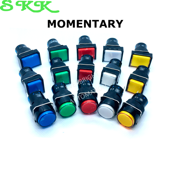 16mm LA16 24V LED Round Square Rectangular Momentary Non-Latching Self Reset Push Button 1NO 1NC ...