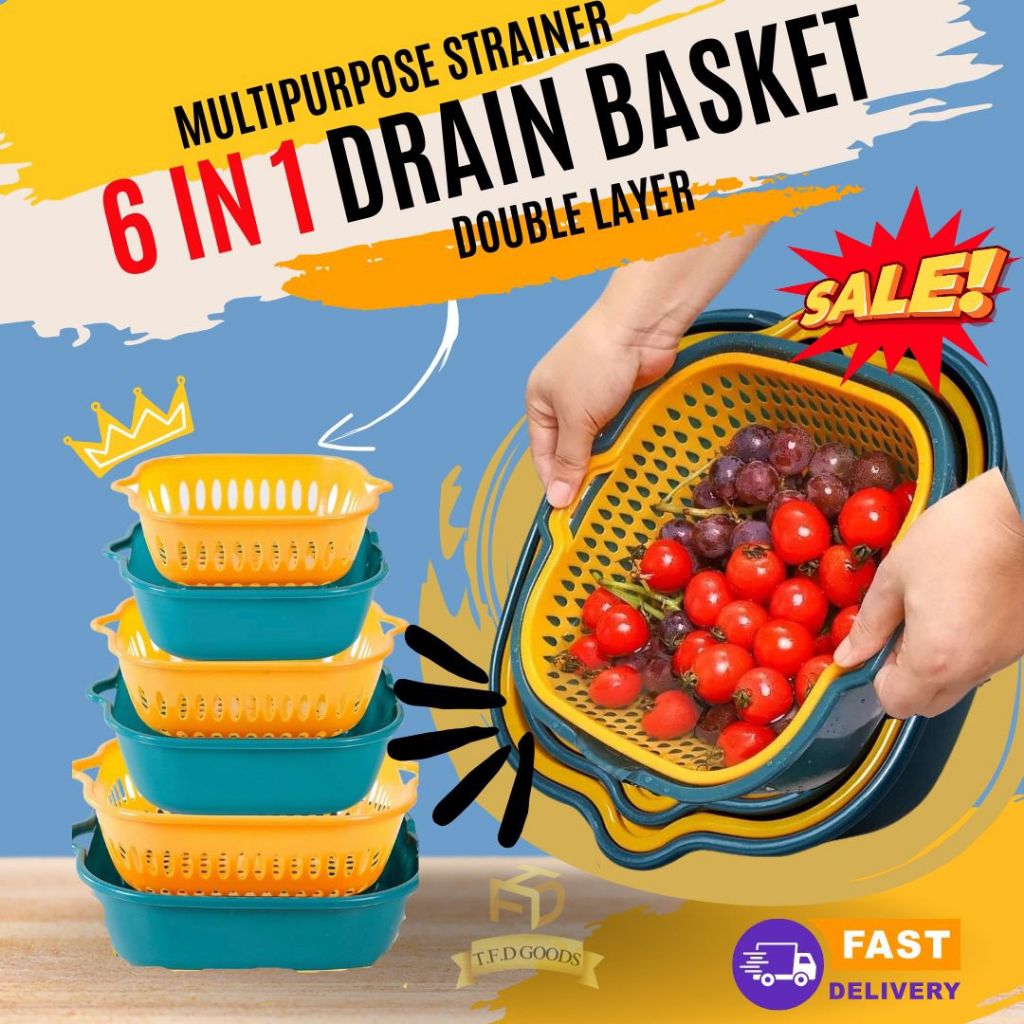 6pcs/Set Double Drain Storage Basket Drain Basket 2-Layer Multi-Purpose ...