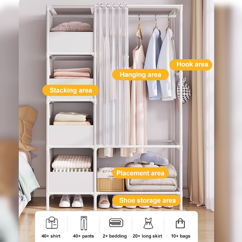 Wardrobe Cabinet Almari Rak DIY Clothes Organizer With Curtain Almari ...