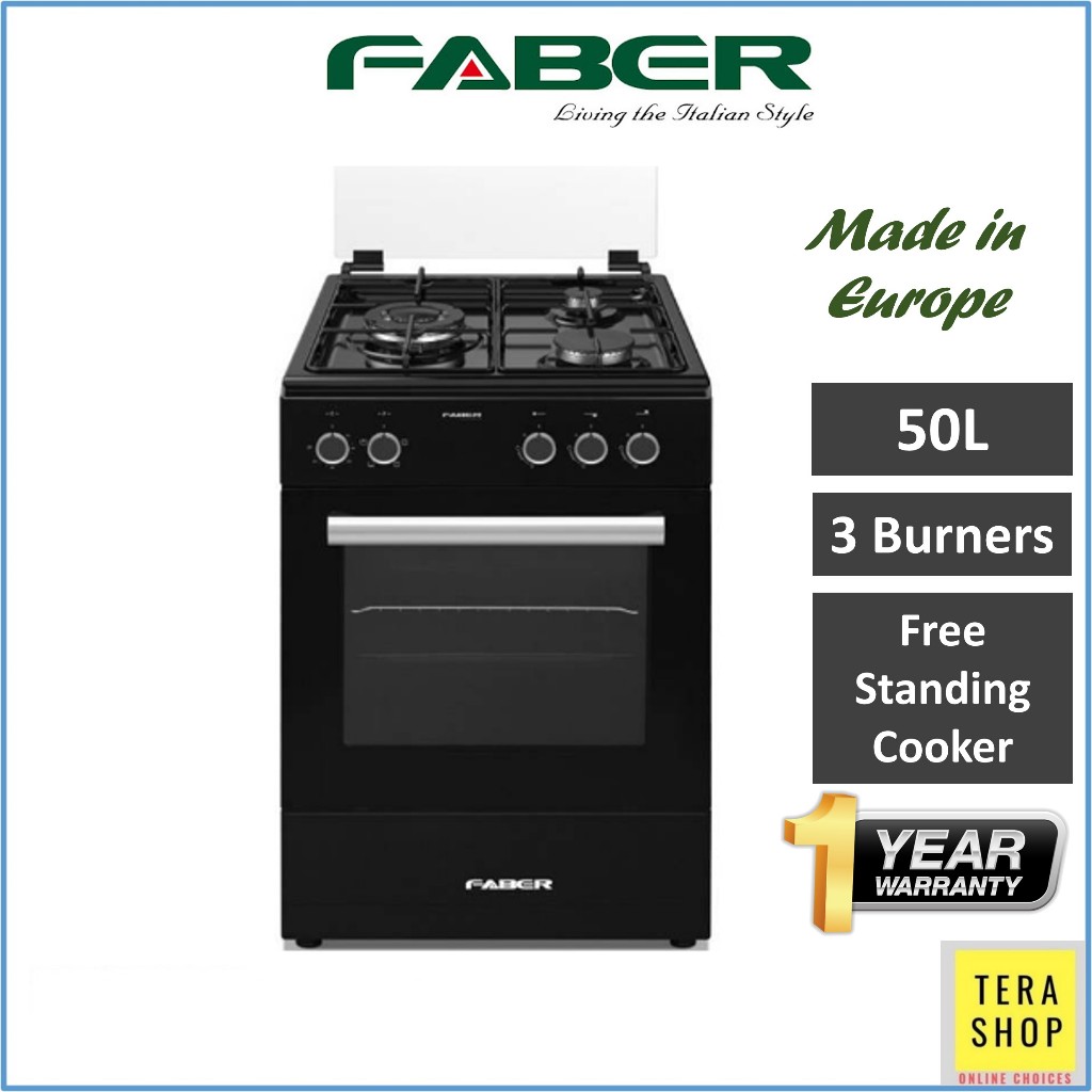 Faber FISSO 5583E/BK 3 Burner Free Standing Cooker With 50L Electric ...
