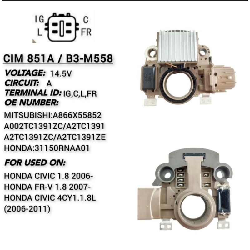 [CIM851A/B3-M558] REGULATOR ALTERNATOR HONDA CIVIC 1.8 MIT TYPE ...
