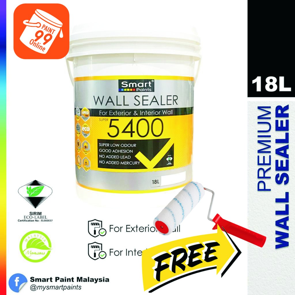18L SMART PAINT WALL SEALER SUPER 5400 ( free 7" roller set ) FOR INTERIOR&EXTERIOR | Shopee ...