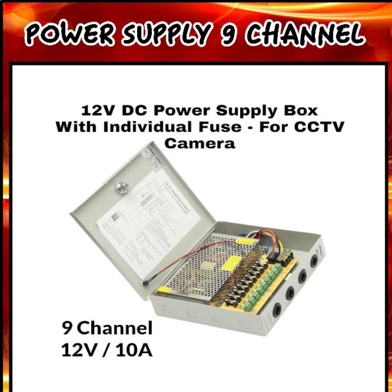 9 Channel 12V 10A CCTV Power Supply Box With Individual Fuse | Shopee ...