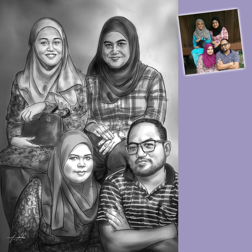 🔥Lukisan POTRET | Saiz A1| HITAM PUTIH🔥(atas CANVAS)💯%Hand-drawn ...