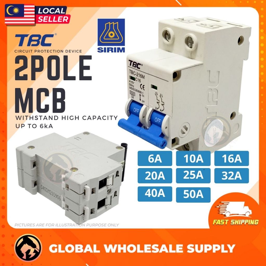 [SIRIM] TBC 2 POLE MCB Double Pole Miniature Circuit Breaker MCB DIN ...