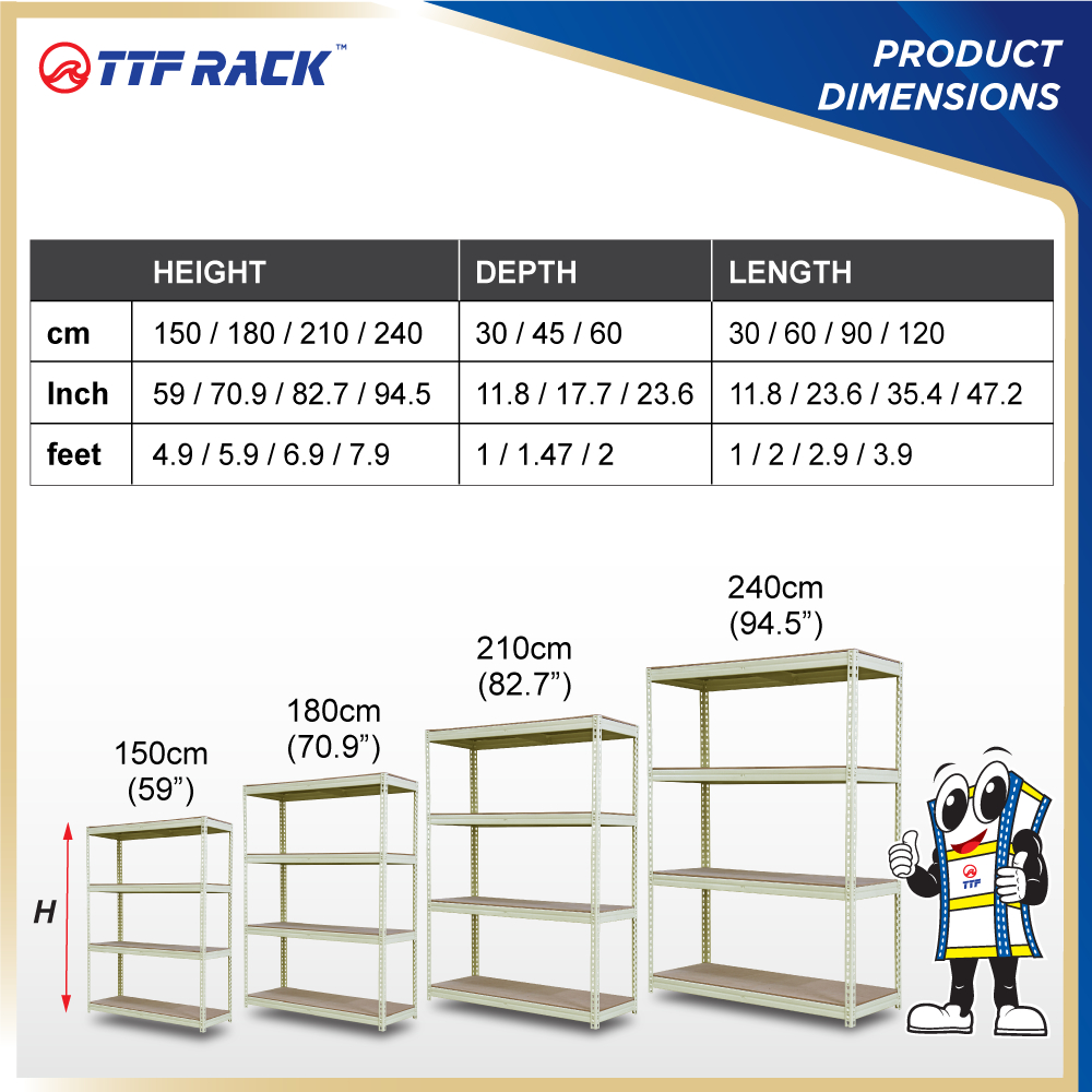 TTF Rack™️ VITAL RACK H150-240cm/Rak Besi Serbaguna Boltless Rack ...