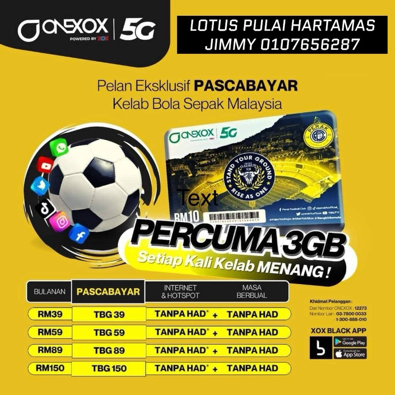 ONEXOX Simcard PERAK FC Edisi New Number Prepaid XOX Sim Card Unlimited ...