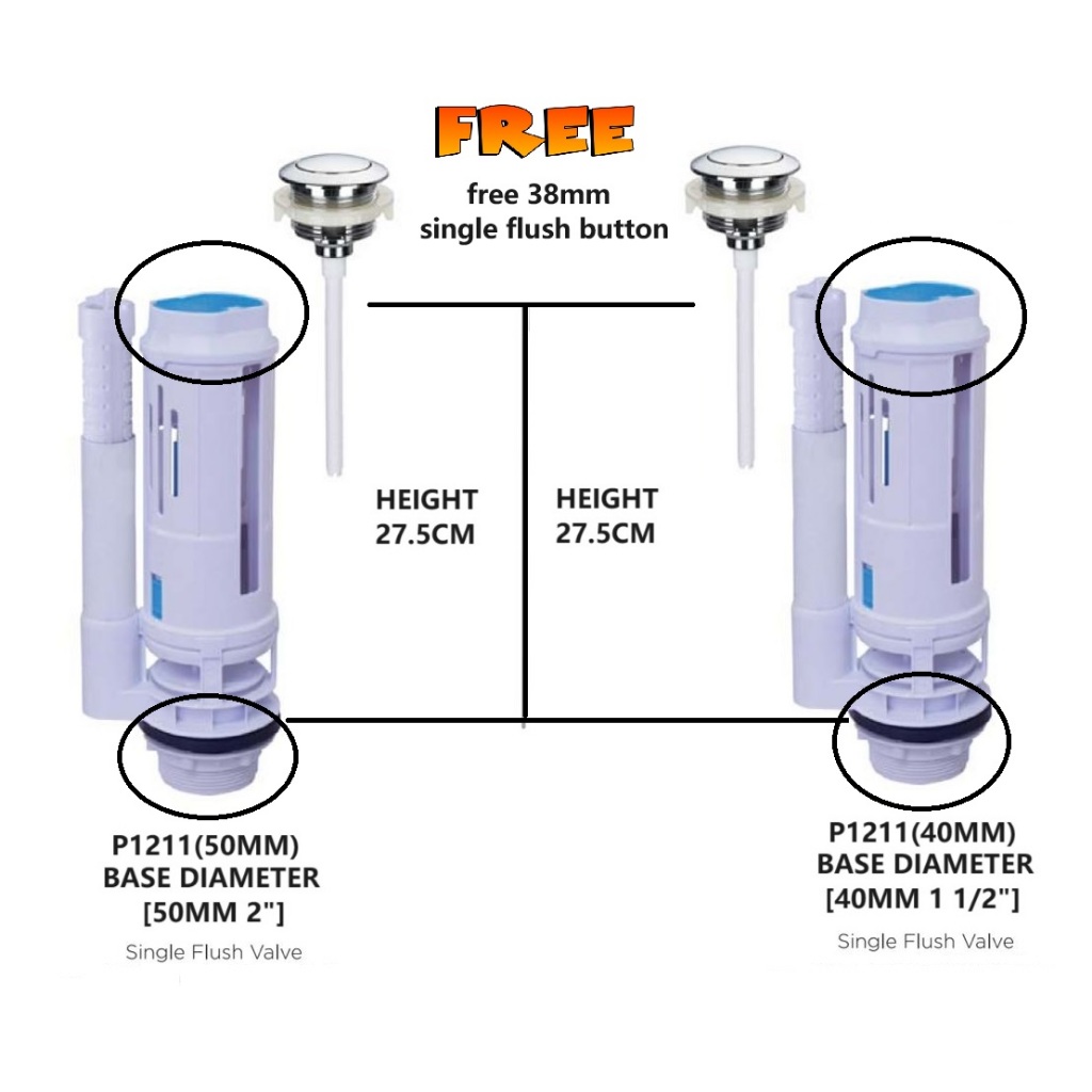 Single Flush Push Button Outlet Valve 40mm 50mm - Close Coupled Cistern Water Saving Single ...