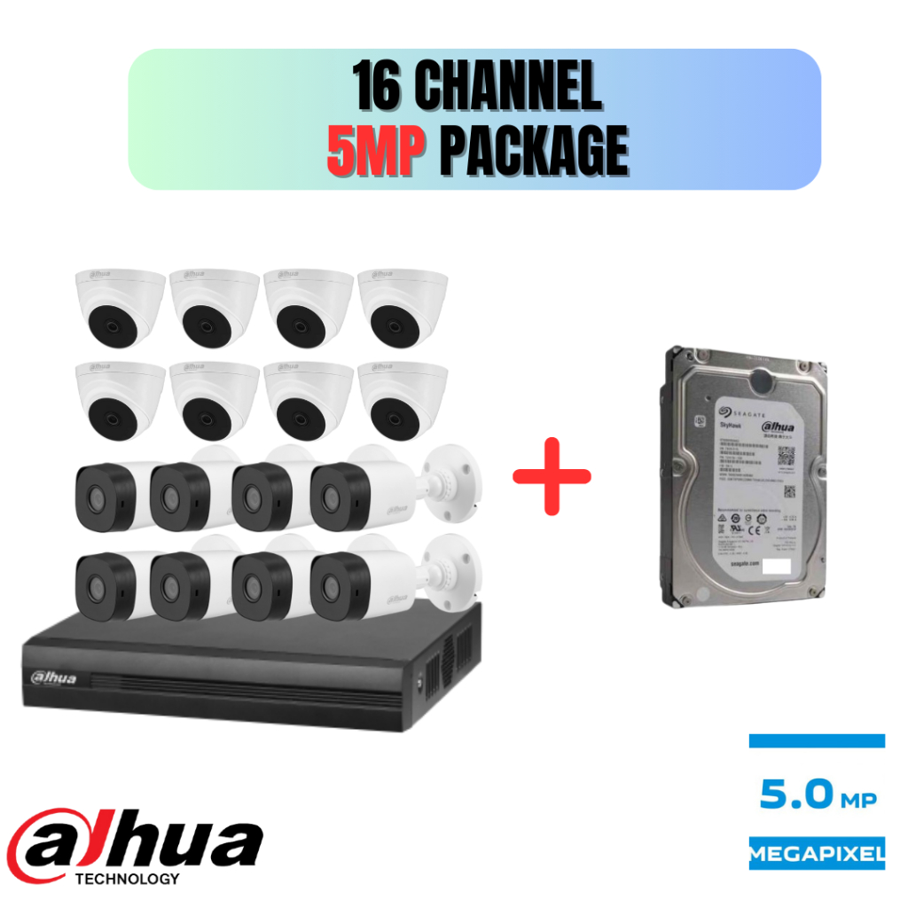 DAHUA CCTV Set 16 Channel Full HD 1920P 5MP-8MP Set With Hardisk XVR5216AN-4KL-I2/HAC-T1A51/HAC ...