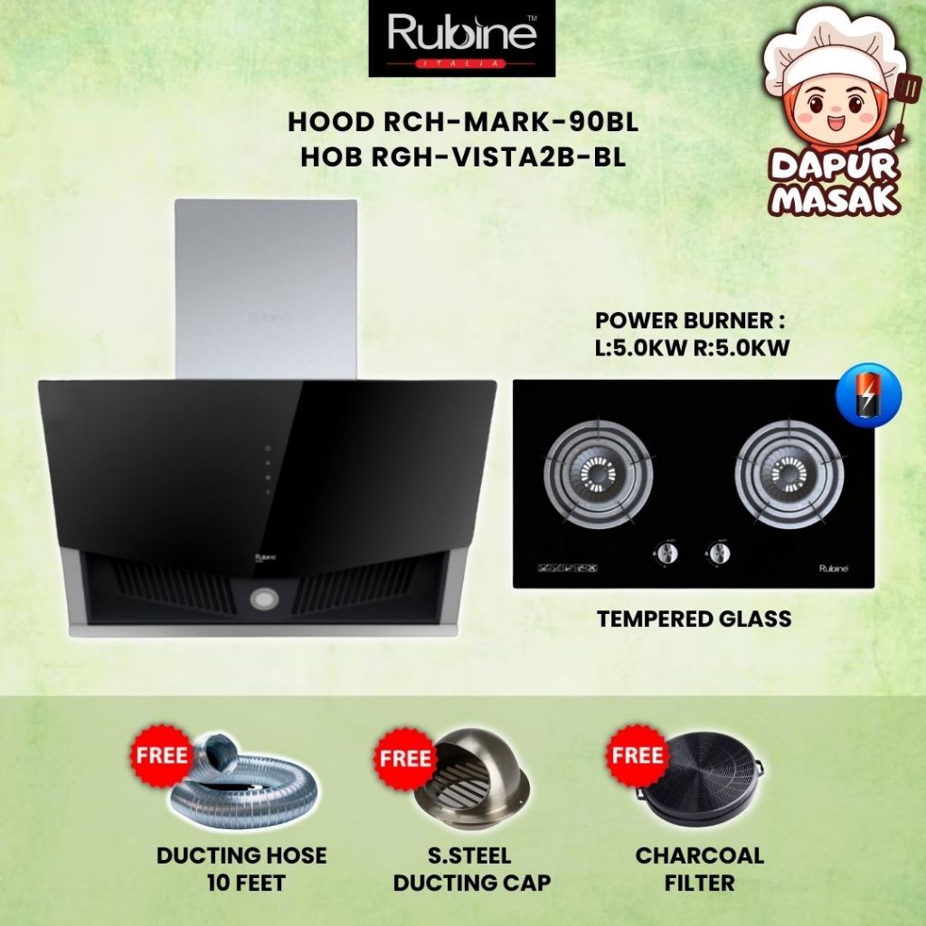 Dapur Masak Rubine Kitchen Hood RCH-MARK-90BL Cooker Hood Kitchen Hood ...