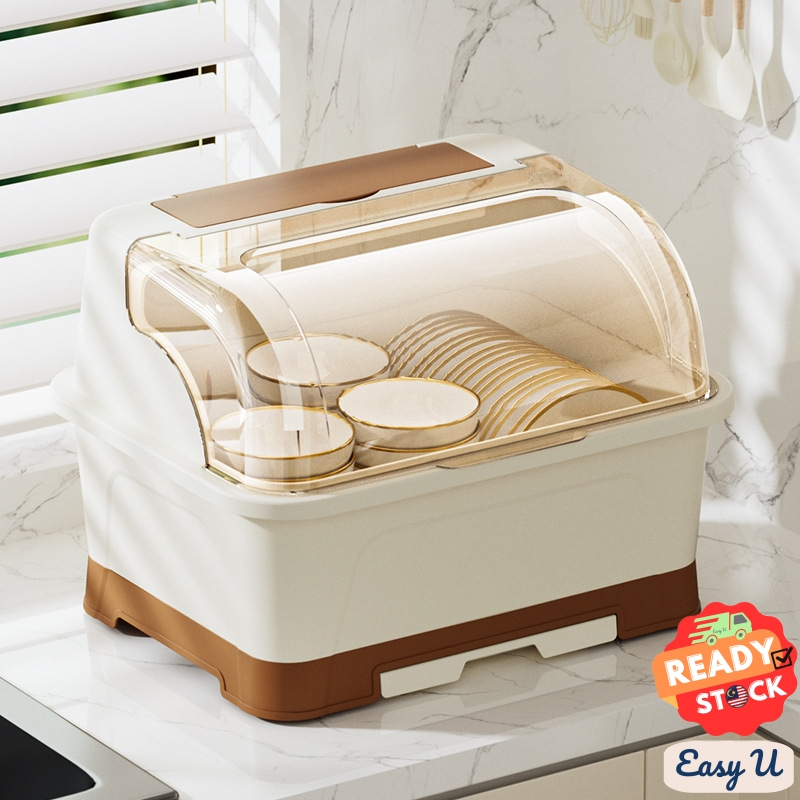 Kitchen PP5 Drain Dish Rack Tableware Storage Box With Lid Large ...