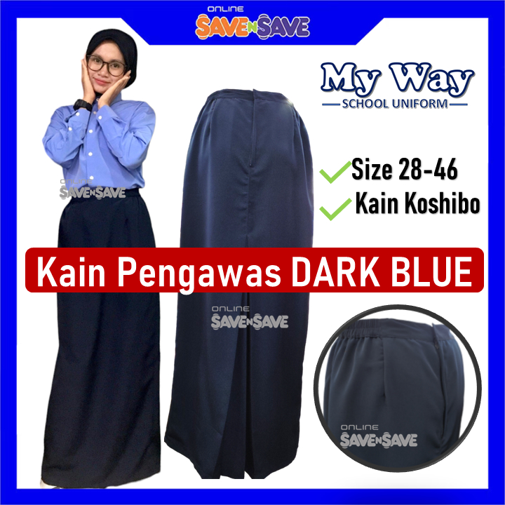KAIN KEMANG PENGAWAS Size 28-48 DARK BLUE PREFECT LONG SKIRT SEKOLAH ...