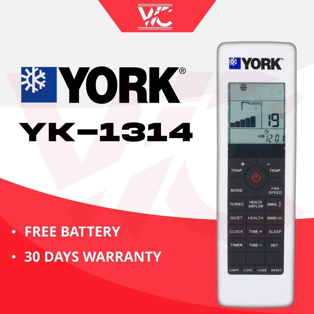 𝐅𝐑𝐄𝐄 𝐁𝐀𝐓𝐓𝐄𝐑𝐘 York YK-1314 | Air Conditioner Remote Control for 0010401314T Inverter Air Cond ...