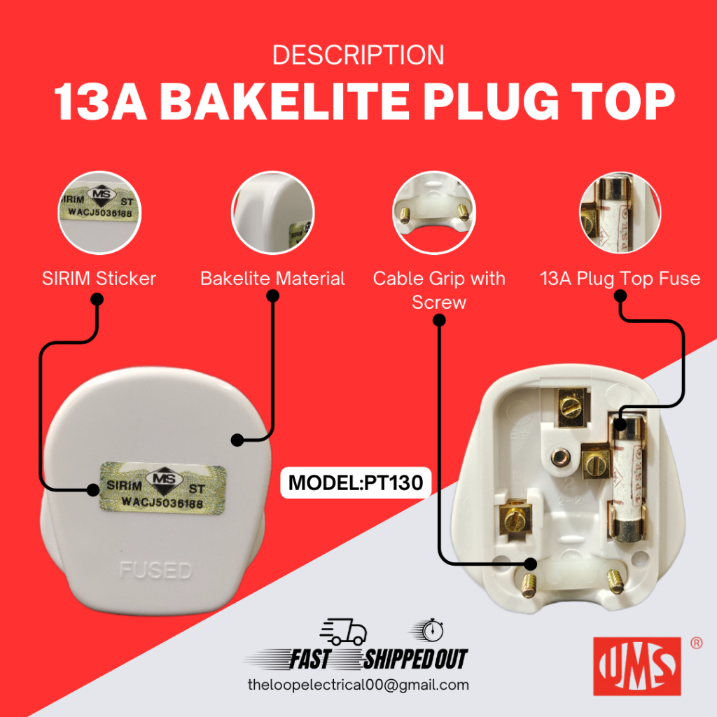 UMS PLUG TOP 13A / 15A PLUG TOP / 13A BAKELITE PLUG TOP / 3 PIN PLUG ...