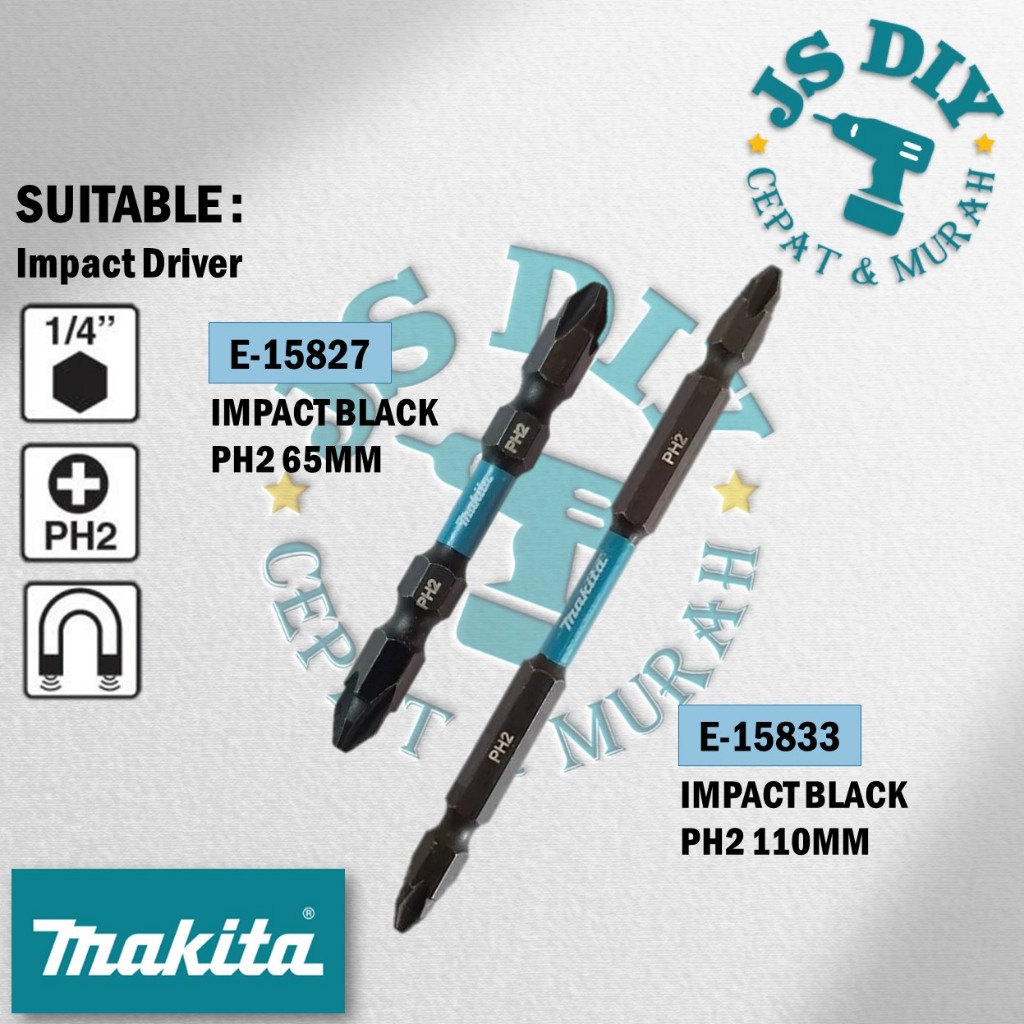 MAKITA E-15827 | E-15833 DOUBLE ENDED IMPACT BLACK SCREW BIT PH2 SIZE ...