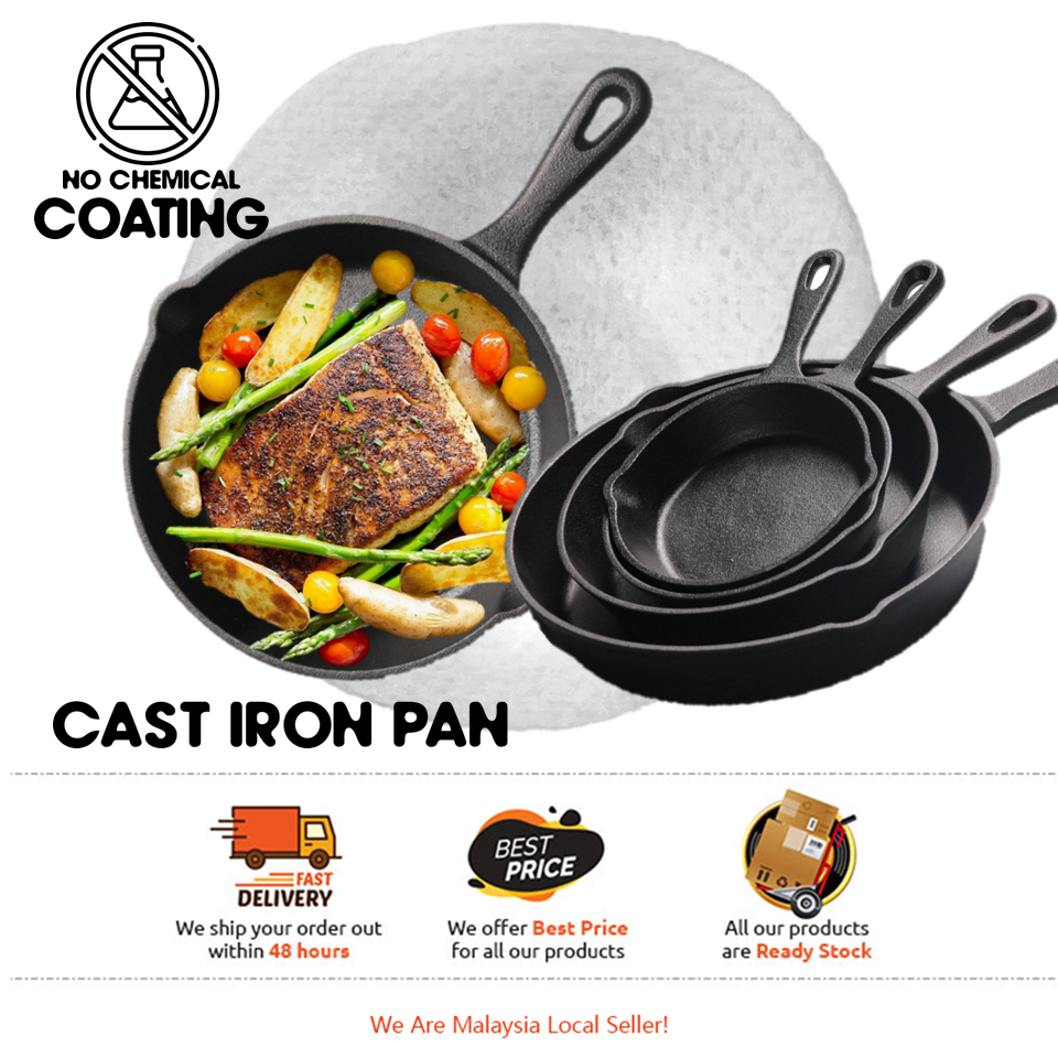 Kuali Masak Besi Tak Lekat Pre-Seasoned Pure Cast Iron Skillet NonStick ...