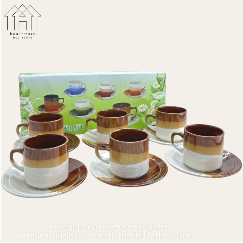 12pcs Ceramic Mug With Saucer / Cawan Seramik Cawan Set ins Kopi Latte ...